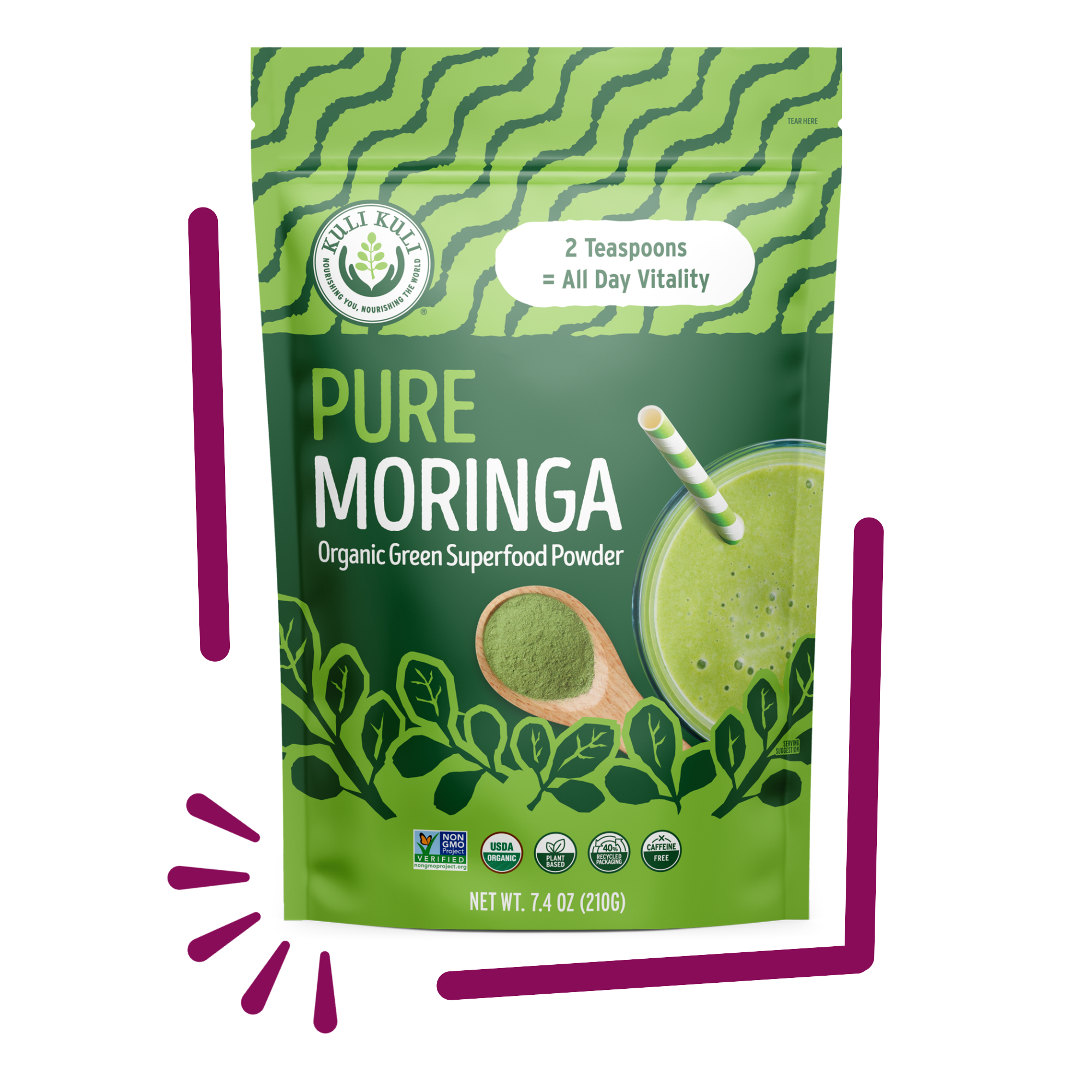 Organic Pure Moringa Powder - 7.4 oz Pouch – Kuli Kuli Foods